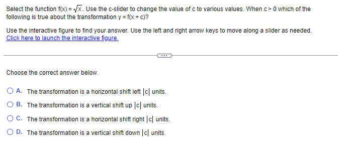 Solved Select the function f(x)=x2. ﻿Use the c- ﻿slider to | Chegg.com