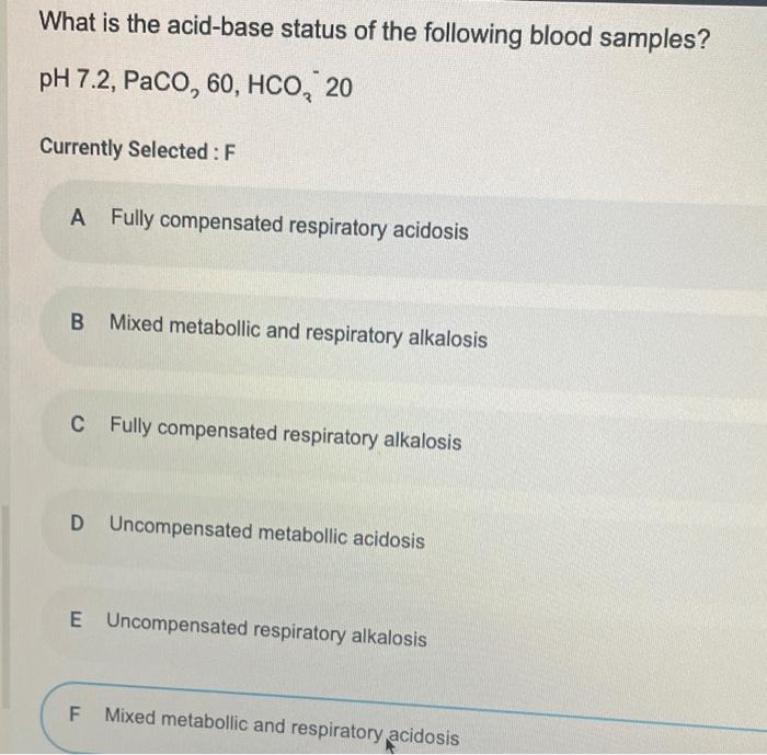 Solved What is the acid-base status of the following blood | Chegg.com