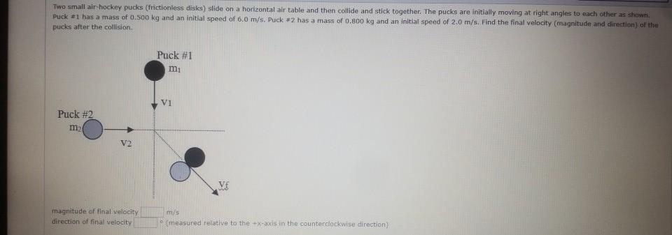 Solved Two small air hockey pucks (frictionless disks) slide | Chegg.com