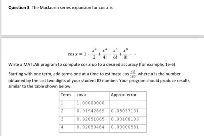 Solved Question 3. The Maclaurin series expansion for cosx | Chegg.com