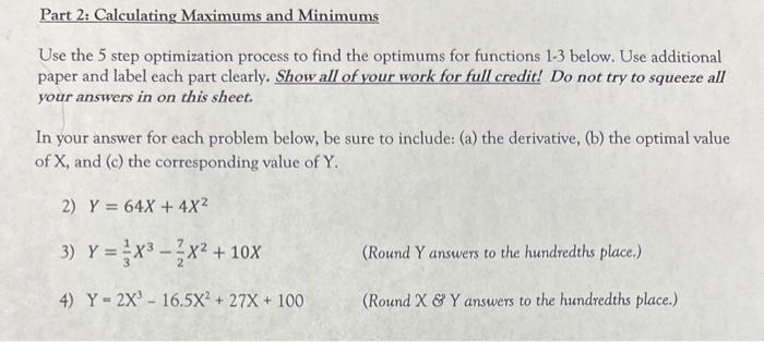 Solved Part 2: Calculating Maximums and Minimums Use the 5 | Chegg.com