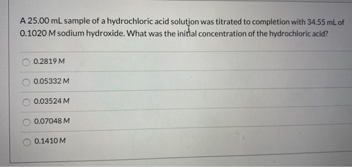 Solved A 25.00 mL sample of a hydrochloric acid solution was | Chegg.com