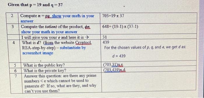 Solved Given that p=19 and q=37 | Chegg.com
