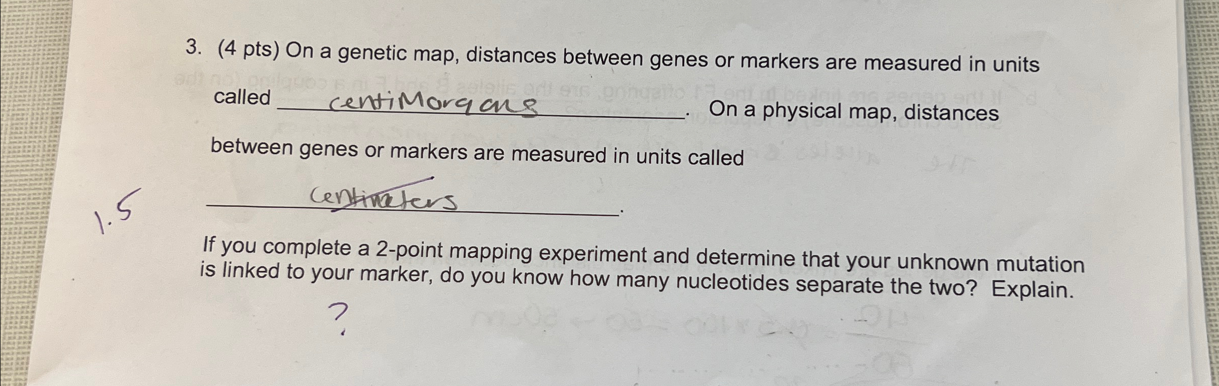 Solved (4 ﻿pts) ﻿On a genetic map, distances between genes | Chegg.com