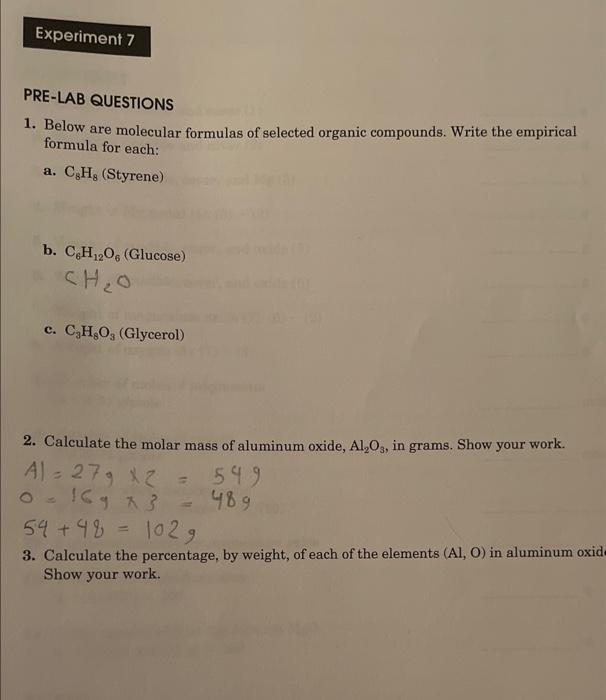 Solved PRE-LAB QUESTIONS 1. Below are molecular formulas of | Chegg.com