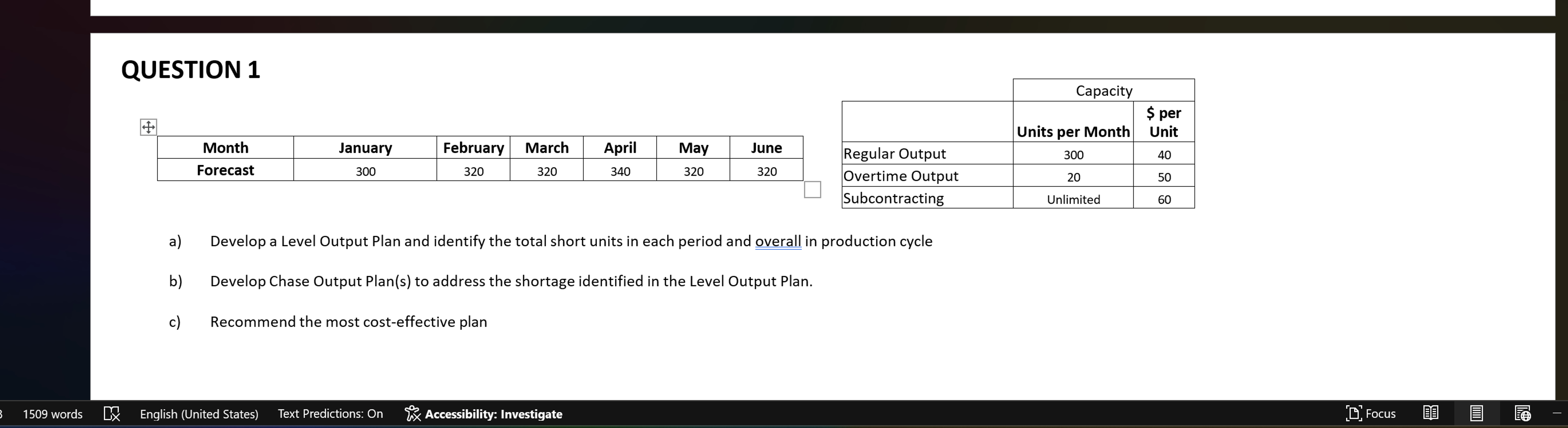 Solved QUESTION 1a) ﻿Develop a Level Output Plan and | Chegg.com