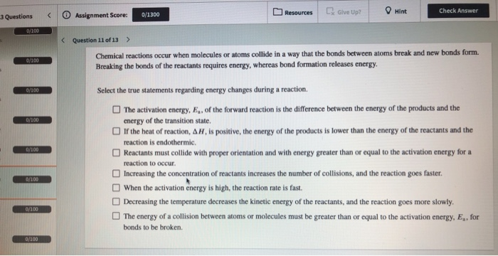 Solved Questions Assignment Score: 0/1300 Resources C Give | Chegg.com