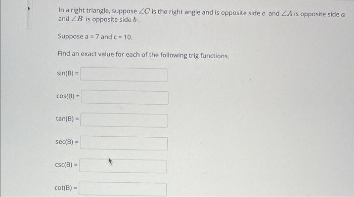 Solved In a right triangle, suppose ∠C is the right angle | Chegg.com