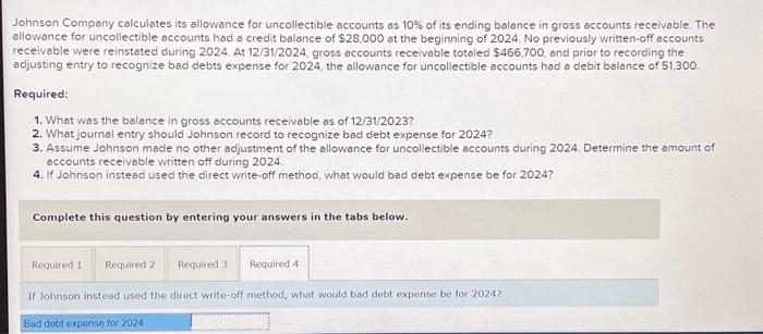 Solved Johnson Company calculates its allowance for | Chegg.com
