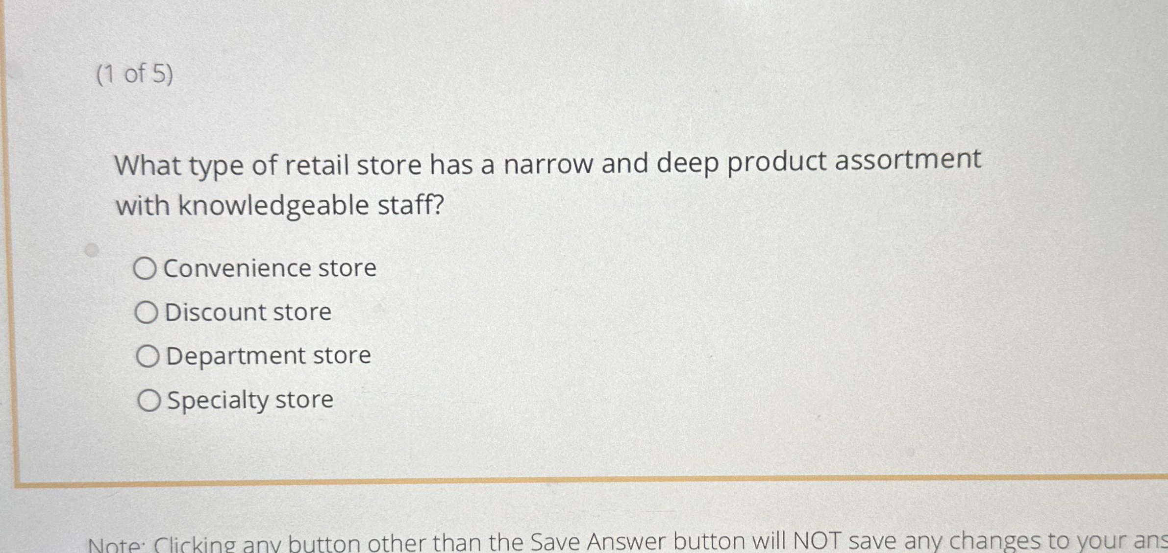 (1 ﻿of 5)What type of retail store has a narrow and | Chegg.com