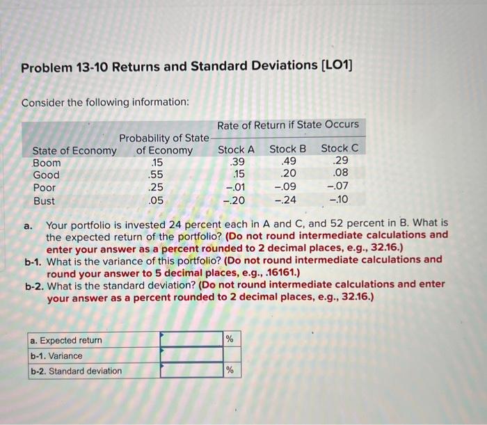 Solved Problem 13-10 Returns and Standard Deviations [LO1] | Chegg.com