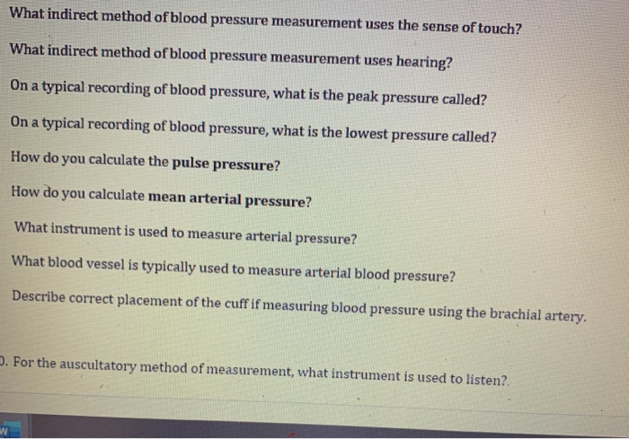 Solved What indirect method of blood pressure measurement | Chegg.com