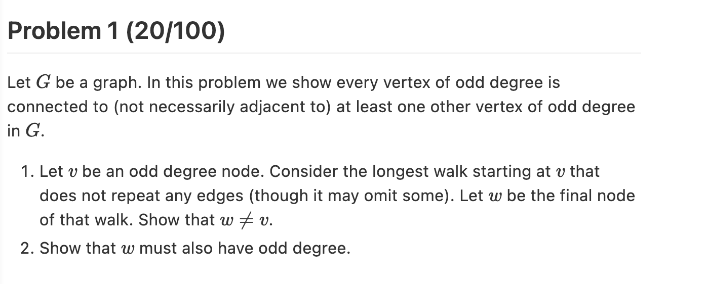Solved Problem 1 (20/100)Let G be a graph. In this problem | Chegg.com Solved Problem 1 (20/100)Let G be a graph. In this problem | Chegg.com