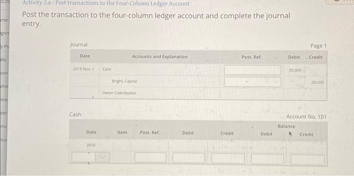 Solved Activity 2.a-Post transactions to the Four-Column | Chegg.com