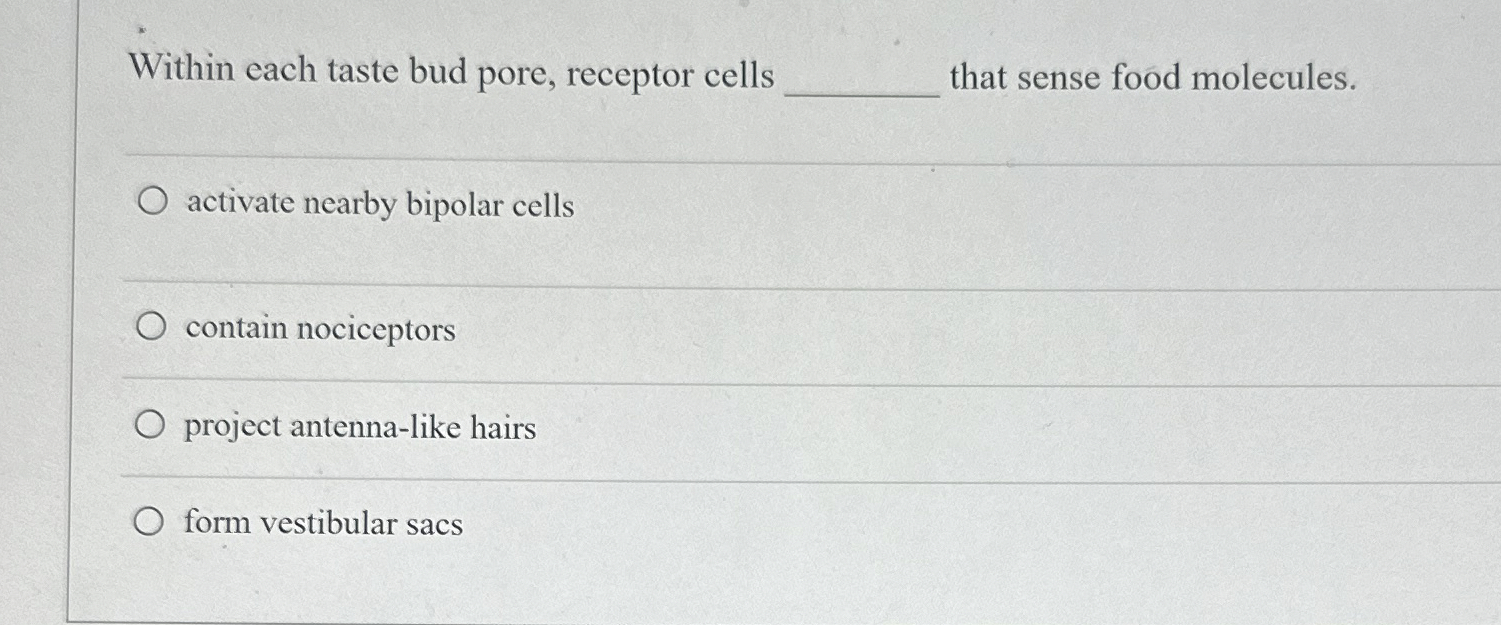 Solved Within each taste bud pore, receptor cells that sense | Chegg.com