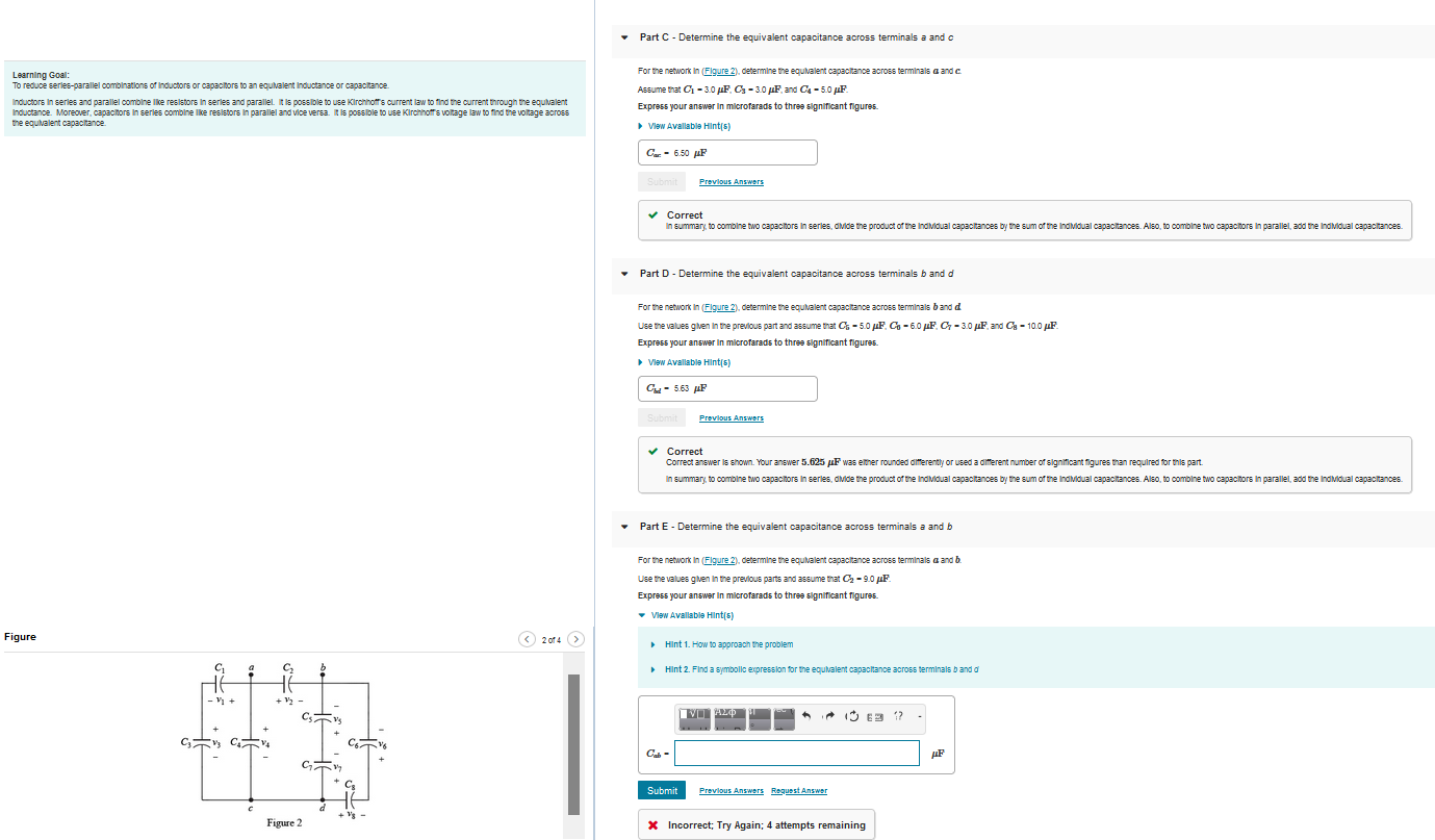 Solved Part C - ﻿Determine the equivalent capacitance across | Chegg.com