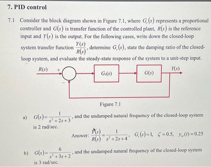 Solved .1 Consider the block diagram shown in Figure 7.1 , | Chegg.com