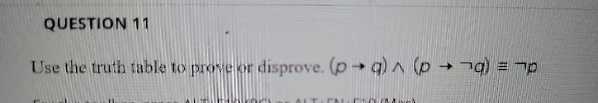 Solved QUESTION 11 Use the truth table to prove or disprove. | Chegg.com