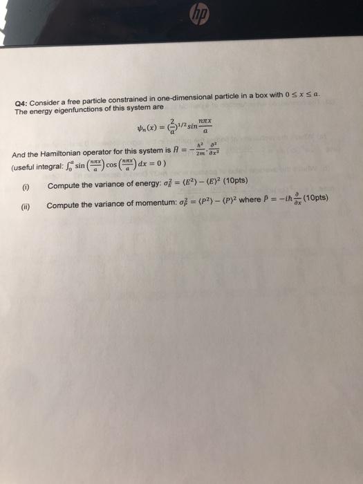 Solved hp Q4: Consider a free particle constrained in | Chegg.com