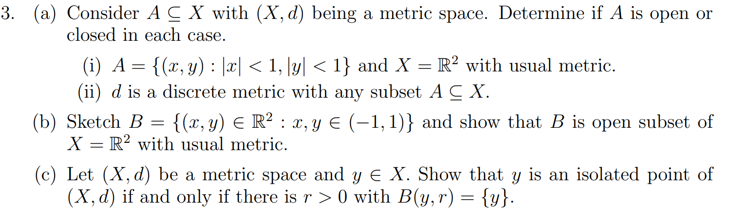 (a) ﻿Consider Asubex with (x,d) ﻿being a metric | Chegg.com
