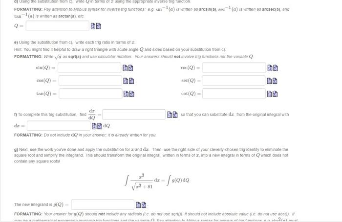 Solved ∫x2+81x3dx a) First, select one of the following trig | Chegg.com