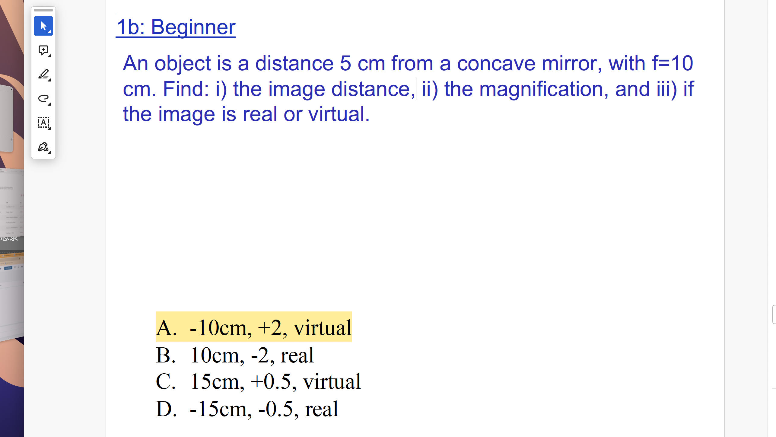 Solved 1b: BeginnerAn object is a distance 5cm ﻿from a | Chegg.com