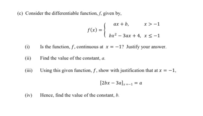 Solved (c) Consider the differentiable function, f, given | Chegg.com