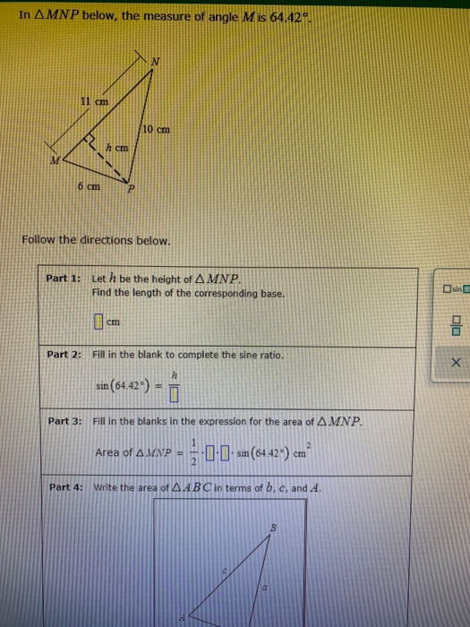 Solved In Triangle MNP below, the measurr of angle M is | Chegg.com