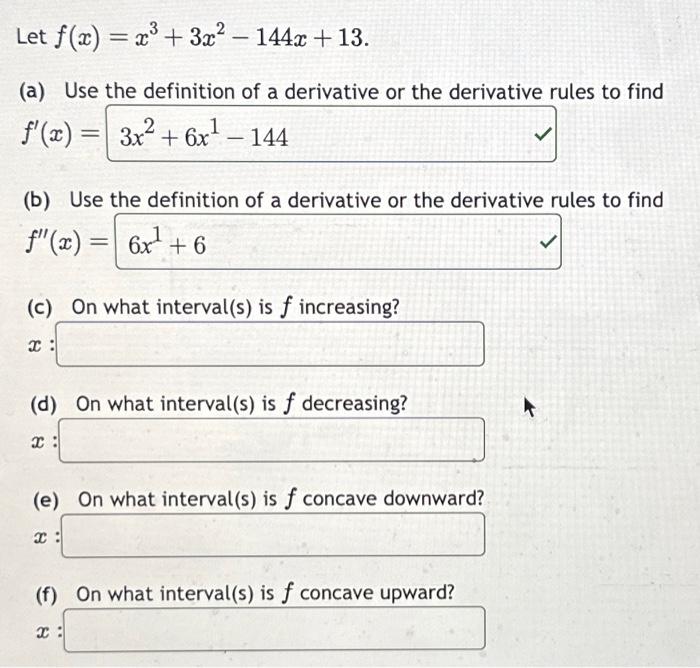 Solved Let F X X3 3x2−144x 13 A Use The Definition Of A