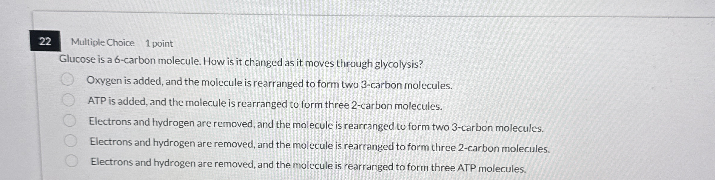 Solved 22Multiple Choice1 ﻿pointGlucose is a 6-carbon | Chegg.com