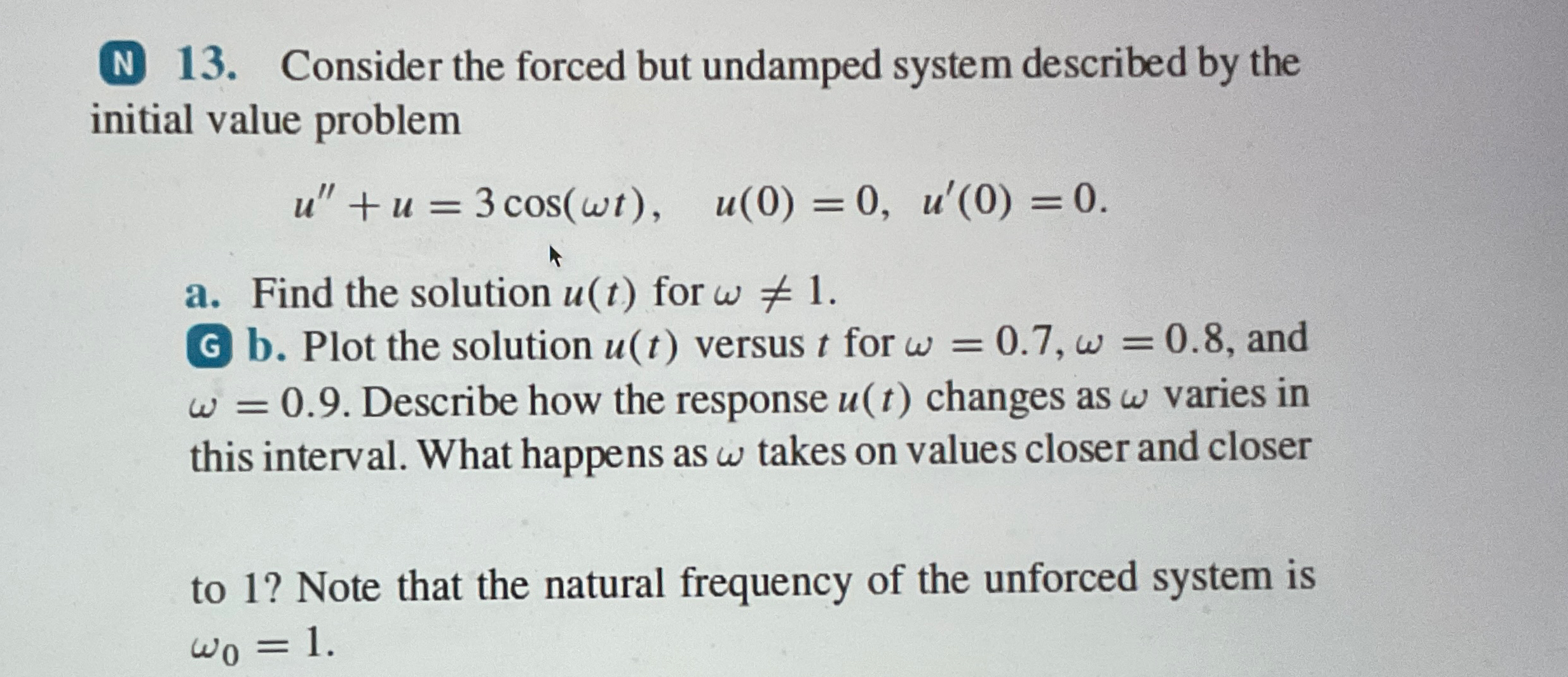 N 13. ﻿Consider the forced but undamped system | Chegg.com