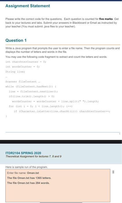 Solved Assignment Statement Please write the correct code | Chegg.com