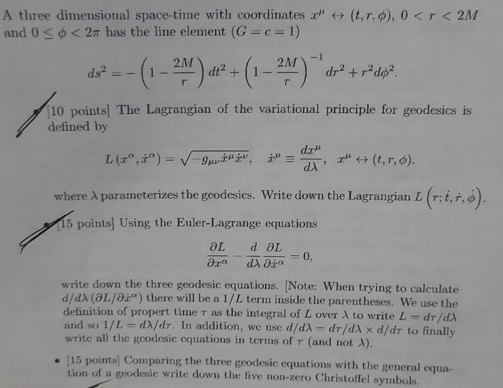 Solved A three dimensional space-time with coordinates | Chegg.com