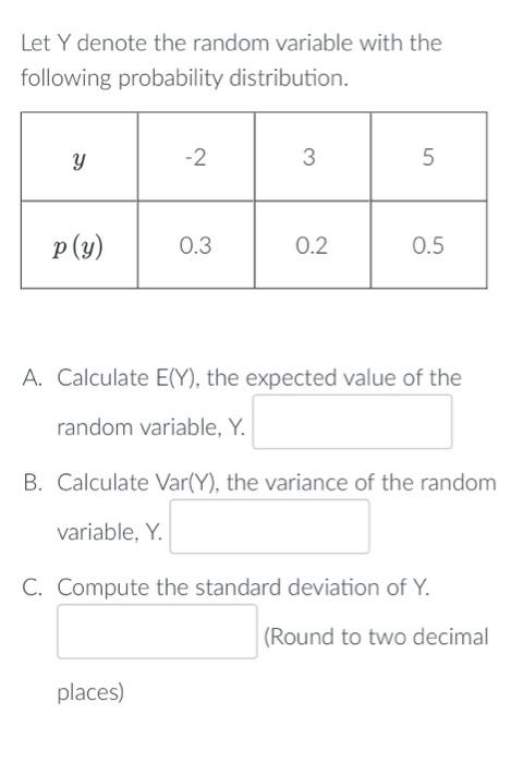 Solved Let Y denote the random variable with the following | Chegg.com