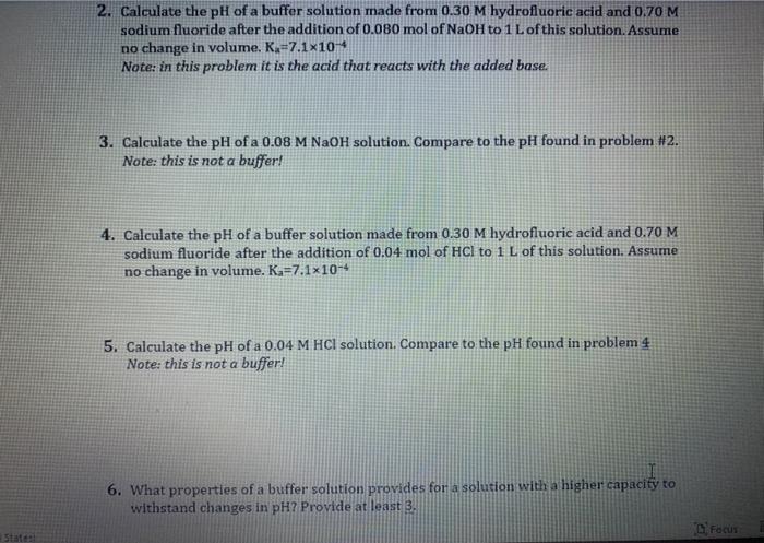 Solved 2. Calculate the pH of a buffer solution made from | Chegg.com