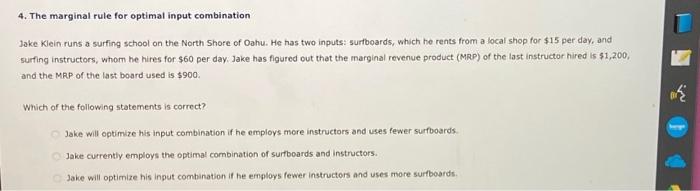Solved 4. The marginal rule for optimal input combination | Chegg.com