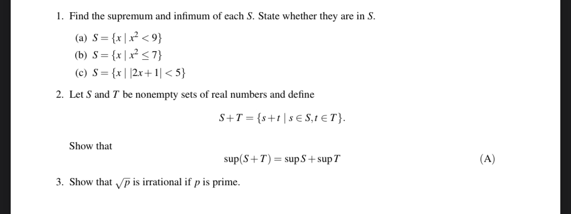 Solved Find the supremum and infimum of each S. ﻿State | Chegg.com