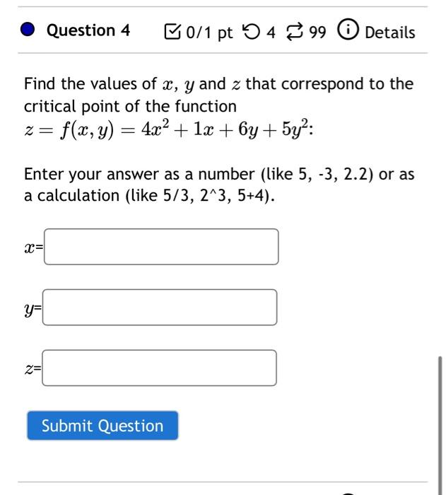 Solved Find the values of x,y and z that correspond to the | Chegg.com