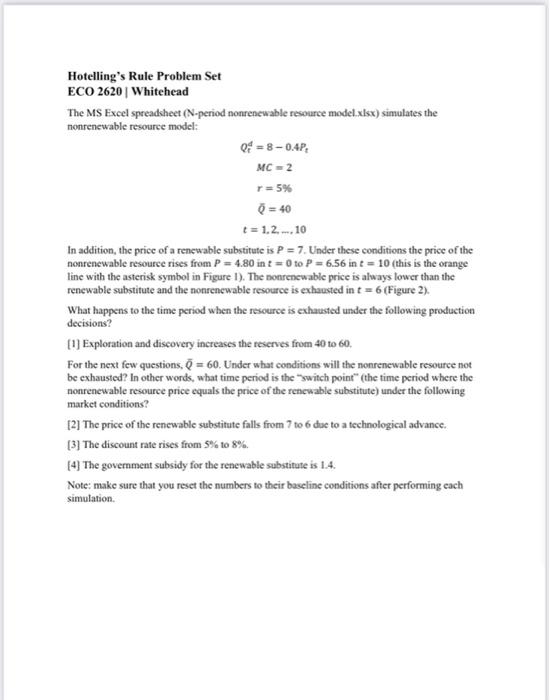 Hotelling's Rule Problem Set ECO 2620 Whitehead The | Chegg.com