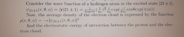 Consider the wave function of a hydrogen atom in the | Chegg.com