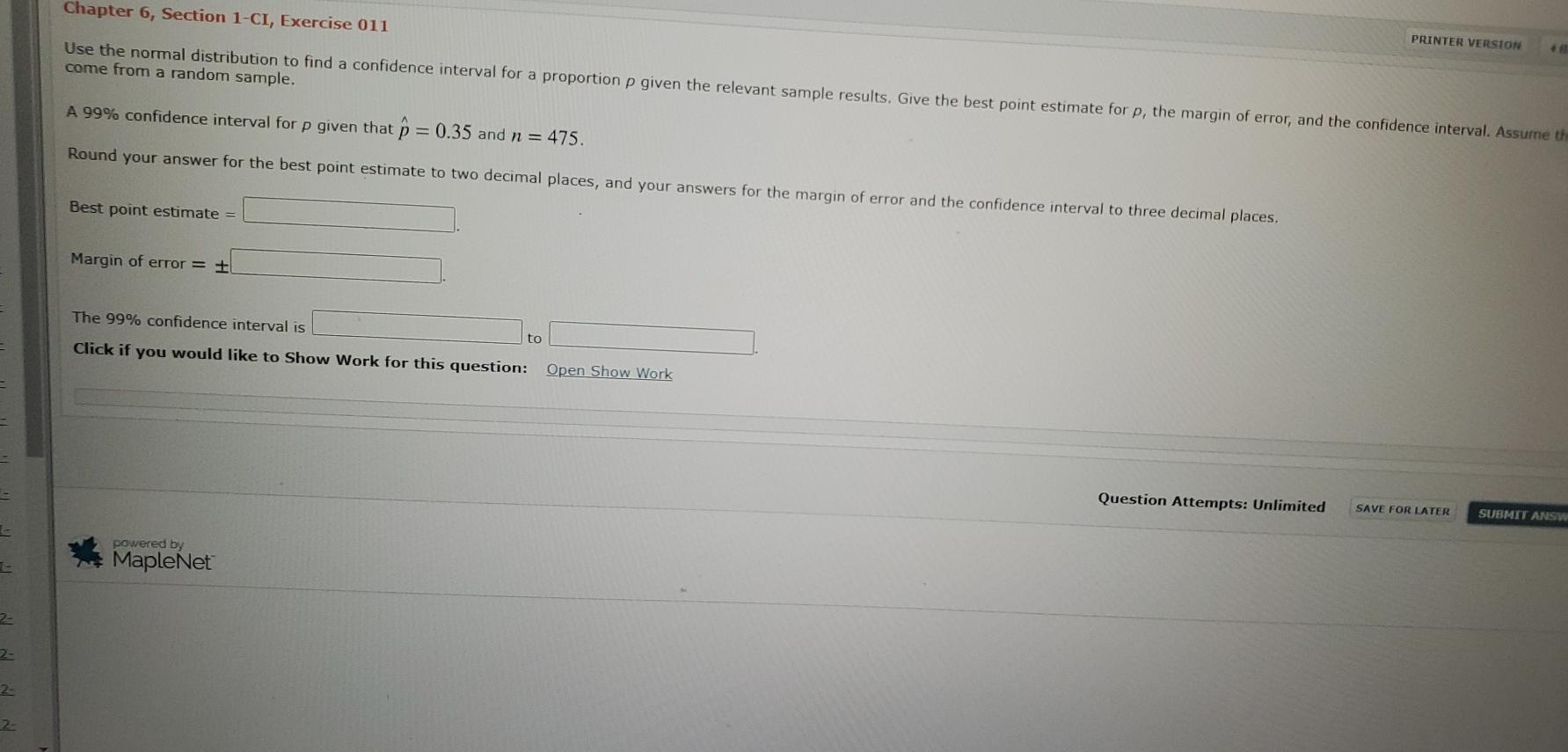 Solved Chapter 6, Section 1-CI, Exercise 011 PRINTER VERSION | Chegg.com