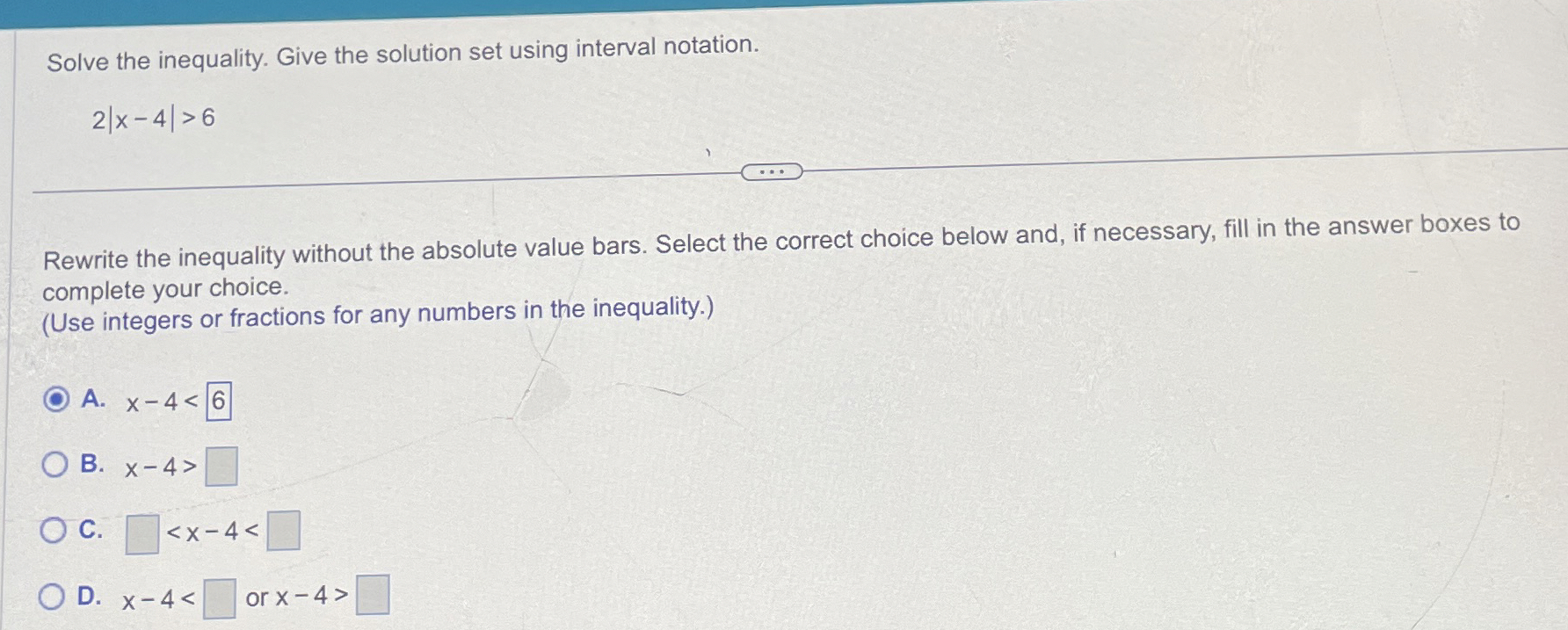 Solved Solve the inequality. Give the solution set using | Chegg.com