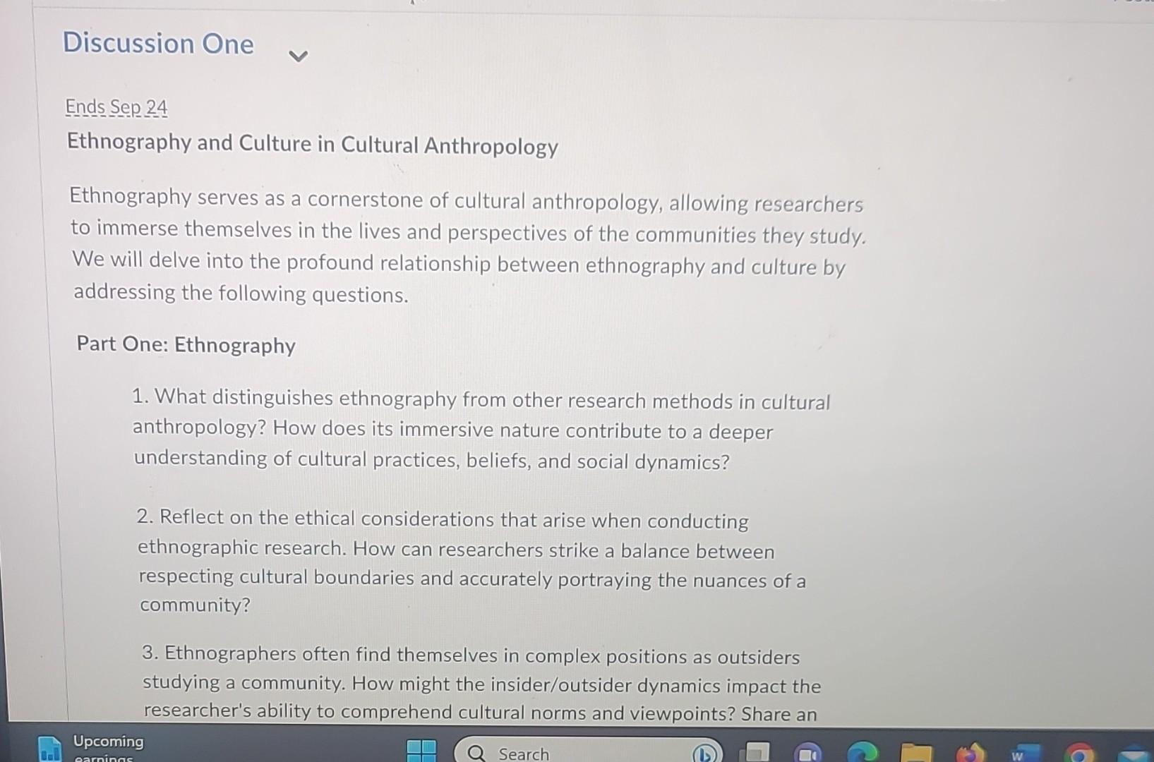Sep 24 thnography and Culture in Cultural | Chegg.com