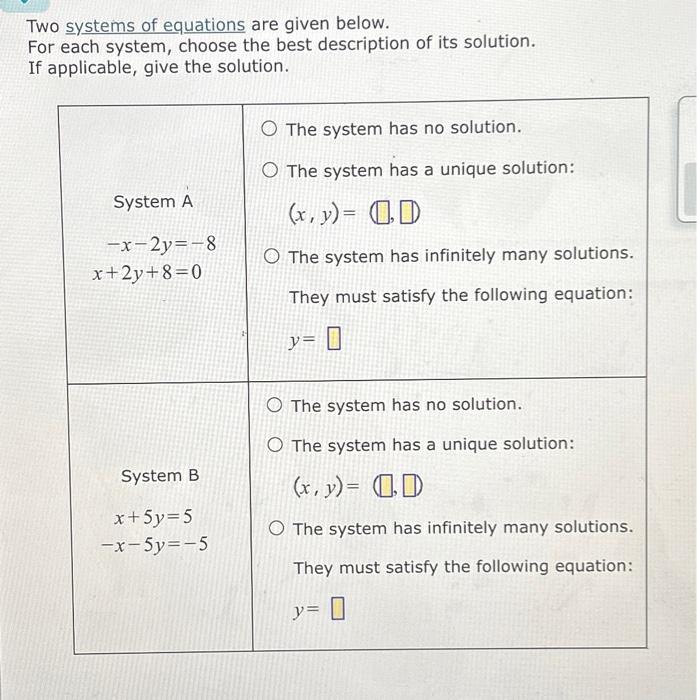 Solved Two systems of equations are given below. For each | Chegg.com