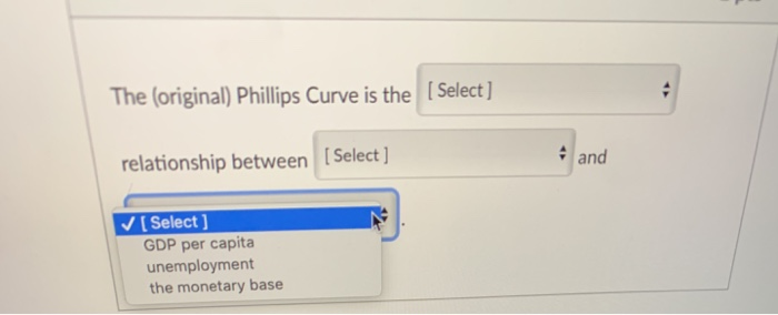 Solved The (original) Phillips Curve is the [Select] | Chegg.com