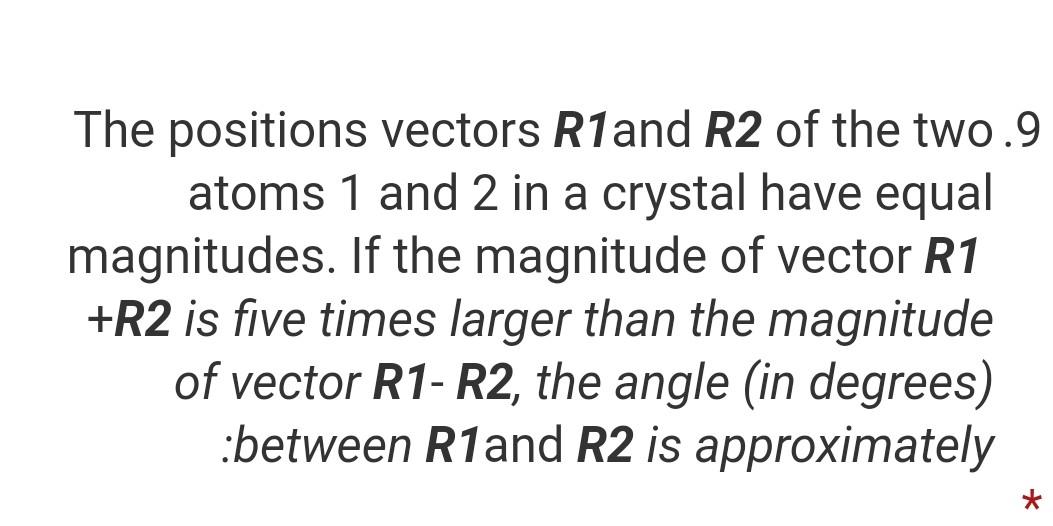 Solved The positions vectors R1and R2 of the two.9 atoms 1 | Chegg.com