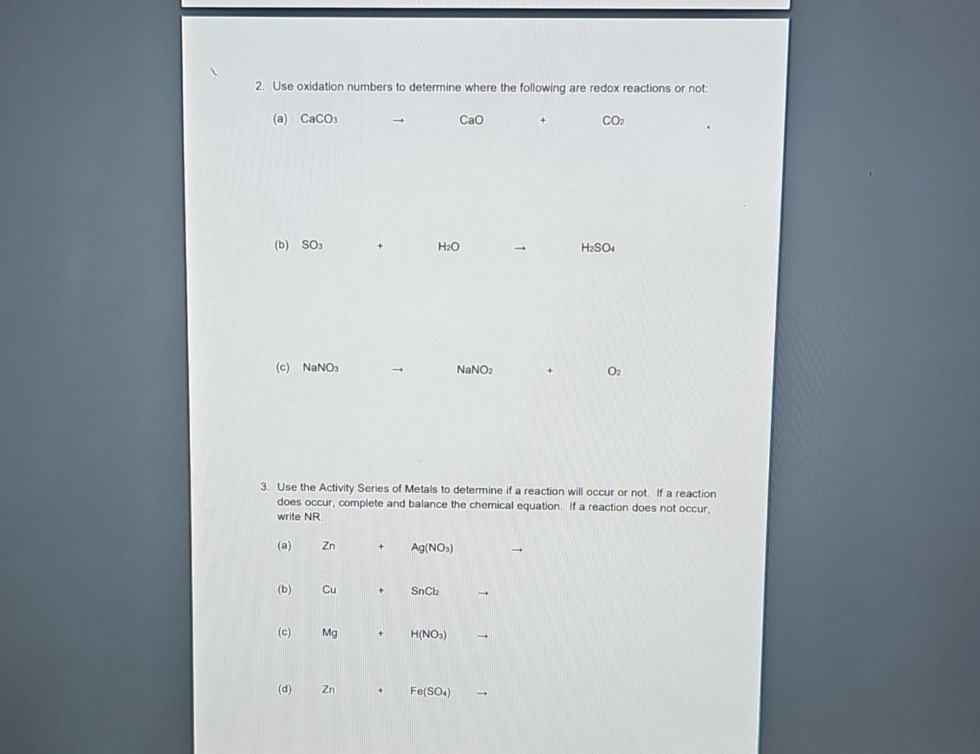 Solved 2. Use oxidation numbers to determine where the | Chegg.com