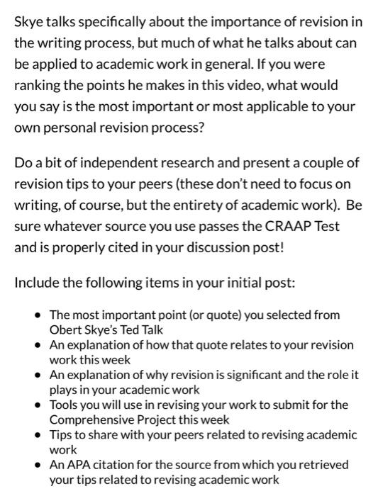 Skye talks specifically about the importance of | Chegg.com