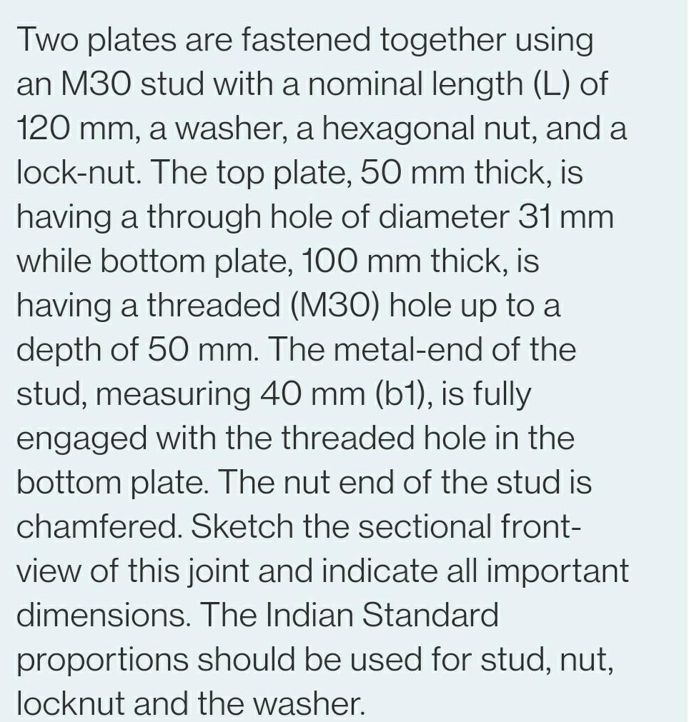 Solved Two plates are fastened together using an M30 stud | Chegg.com
