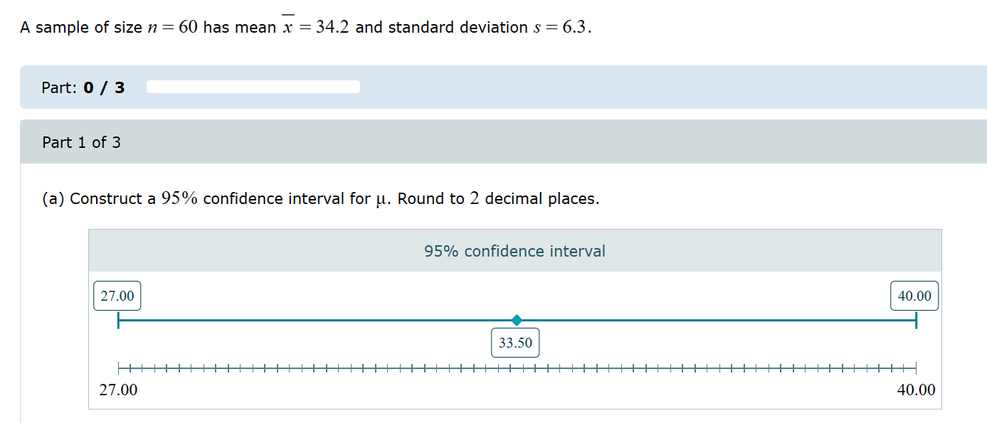 Solved A sample of size n=60 ﻿has mean x‾=34.2 ﻿and standard | Chegg.com